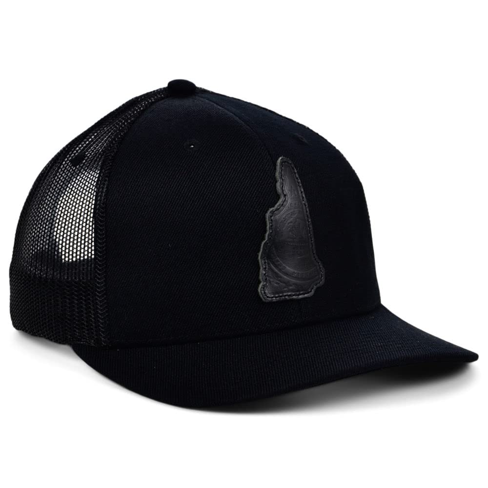 Local Crowns New Hampshire Black Leather State Flag Fill Patch Curved Blackout Trucker Cap