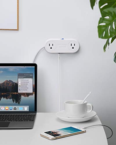 Small Power Strip with 3 USB Ports, BESTEK 2 Outlet Portable Plug Strip Charging Station with Adhesive Sticker, 5 Ft Extension Cord, Ultra-Compact for Cruise Ships, Dorm Room,Travel, Bedside, Office