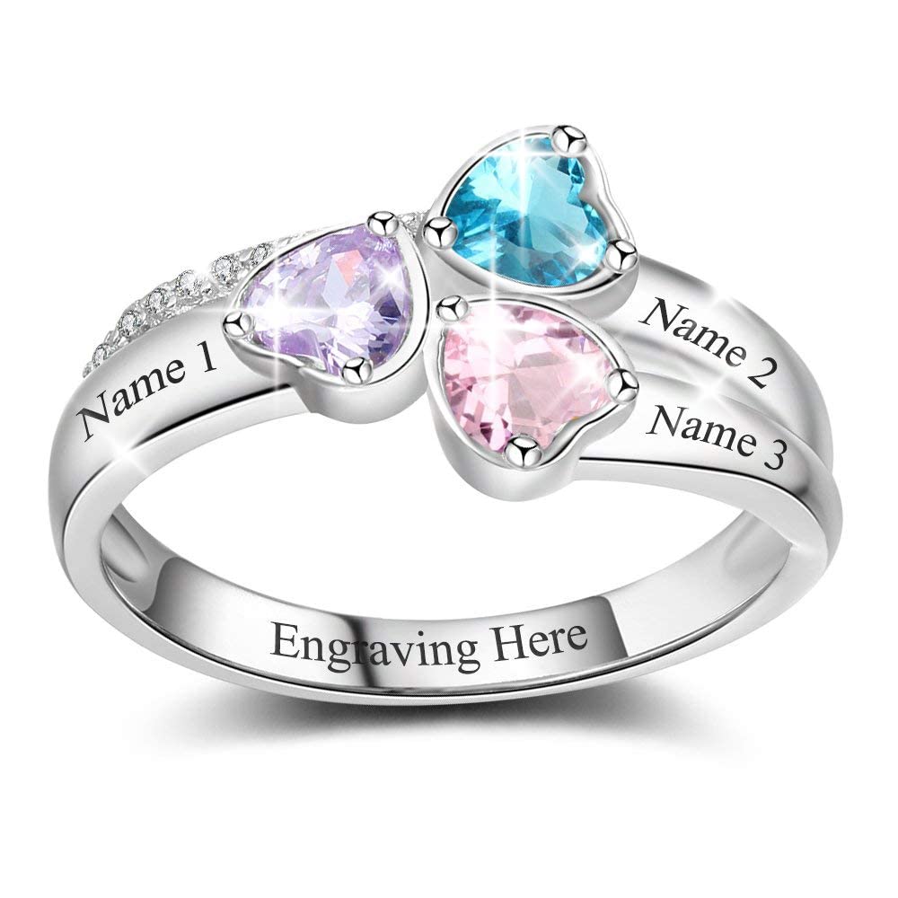 Lam Hub Fong Personalized Mothers Day Gifts Birthstone Rings for Women Mother Daughter Promise Rings for Her Custom Engagement Name Rings for Her Girlfriend Wife (3 Birthstones-1, 7)