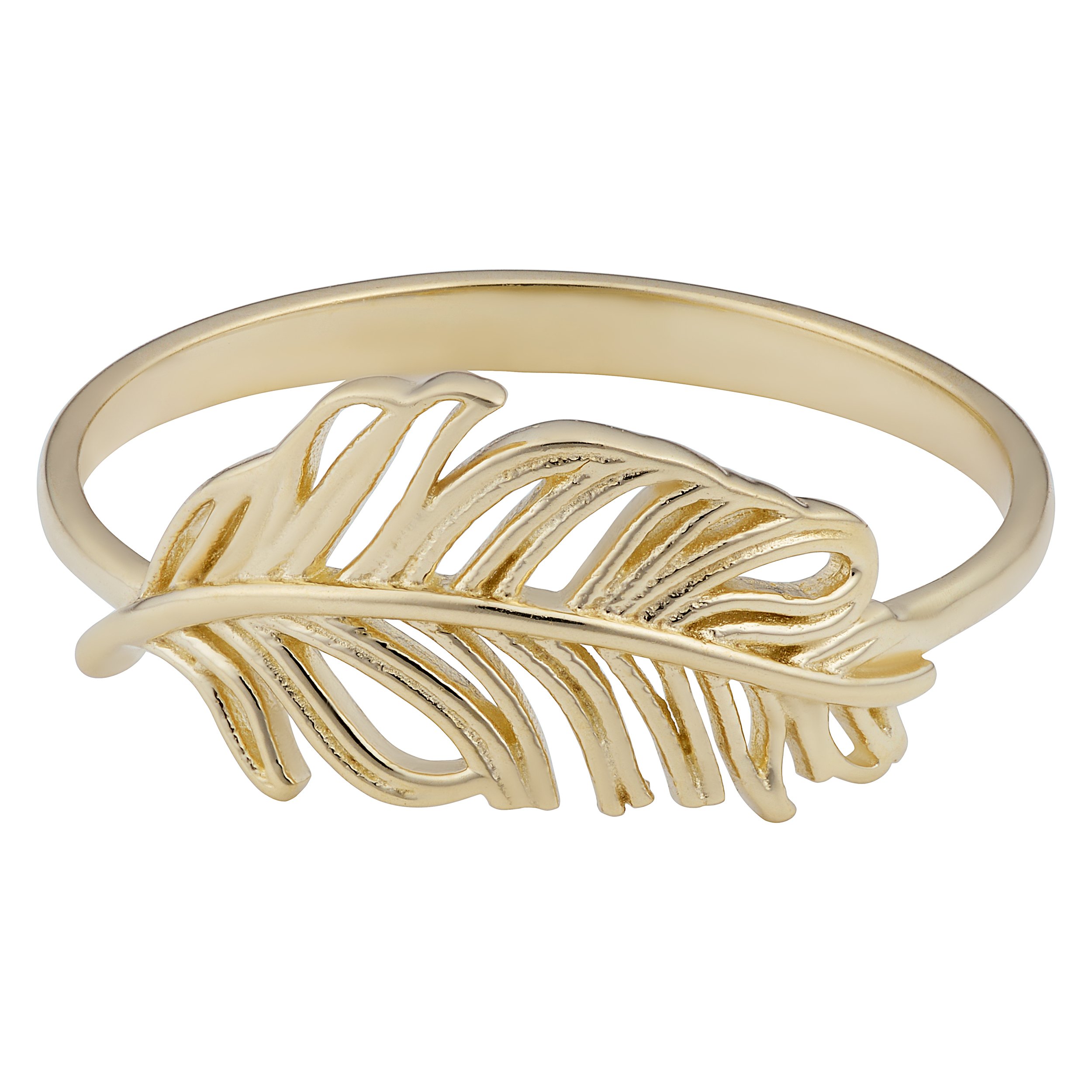 Kooljewelry 14k Yellow Gold Feather Ring (size 9)