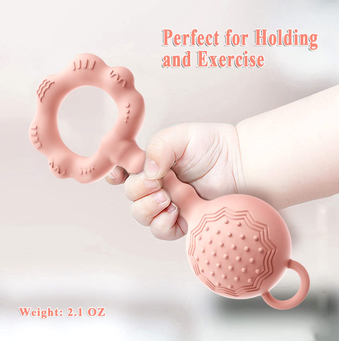 Silicone Baby Teether Rattle Toy, WHOZU Baby Teething Shaker Toy for Infants Girls and Boys 3+ Months, Soft and Flexible, Pink