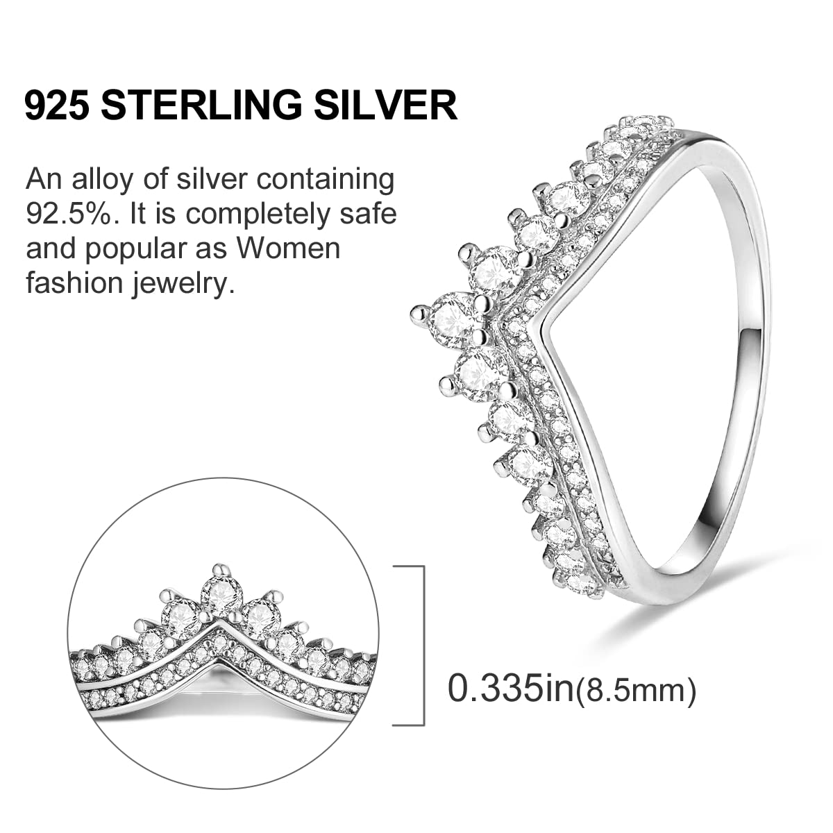 NARMO Sterling Silver Ring Princess Wish Cubic Zirconia Ring for Women Wedding Rings (7)