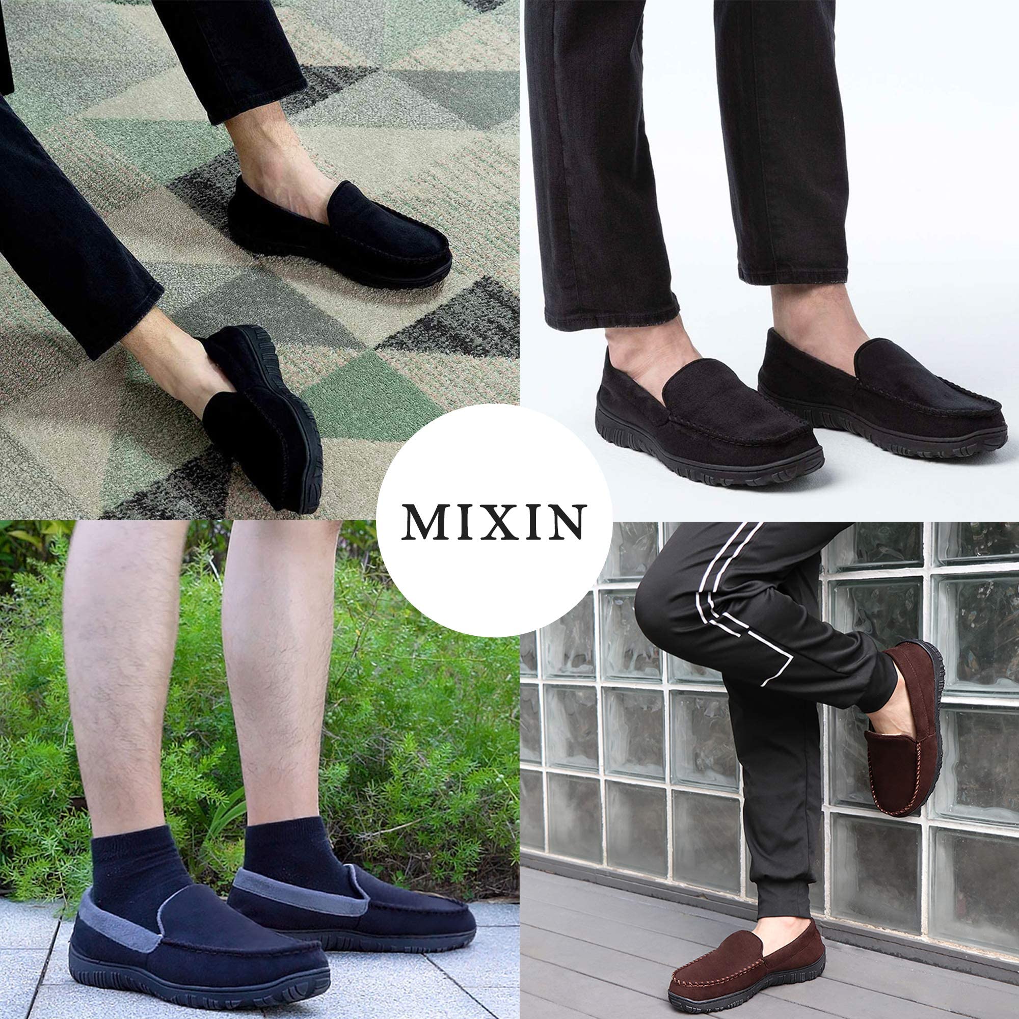 MIXIN Slippers for Men House Shoes Moccasin with Comfortable Memory Foam Indoor Outdoor black 11