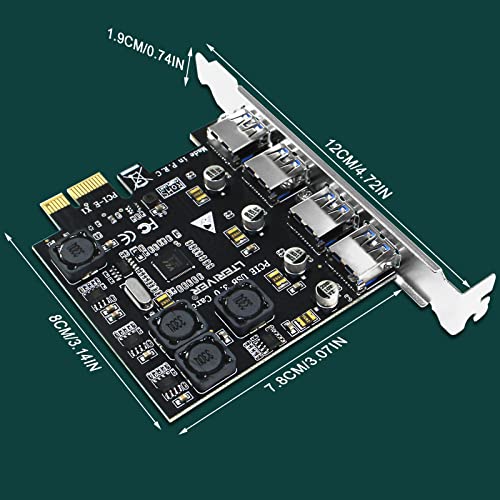 LTERIVER PCIE 4 Ports Super Speed USB 3.0 Card for Windows Server, XP, Vista, 7, 8.x, 10, 11 (32/64bit) PCs, Built in Smart Power Control Technology, No Additional Power Supply Needed(PCE-U304A)
