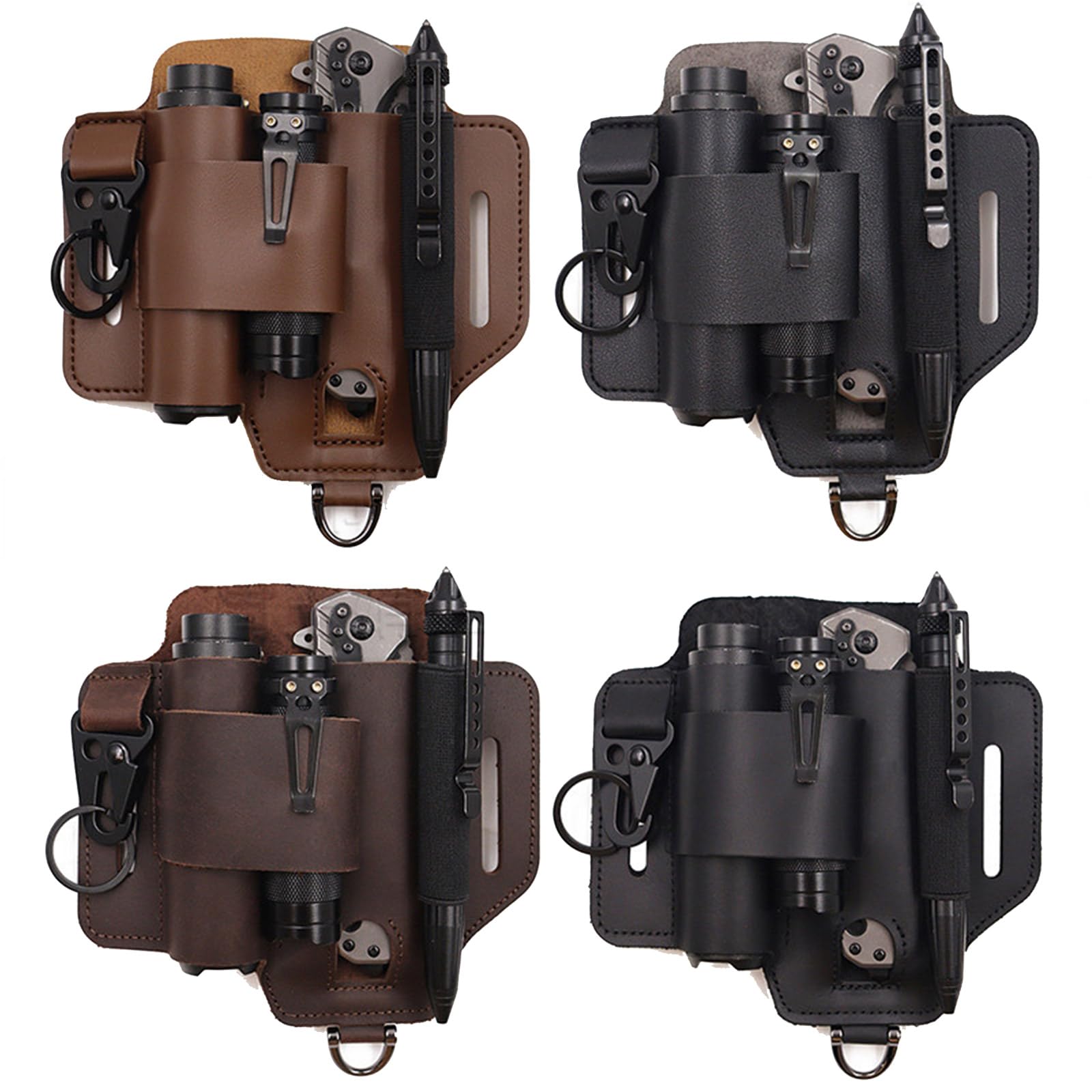 YIFULIN Leather Belt Sheath with Key Holder Pen Clip Tactically Tool Holsters Multitool Leather Sheath Organizers Belt Waist Bag Multitool Pockets Organizer Pouch