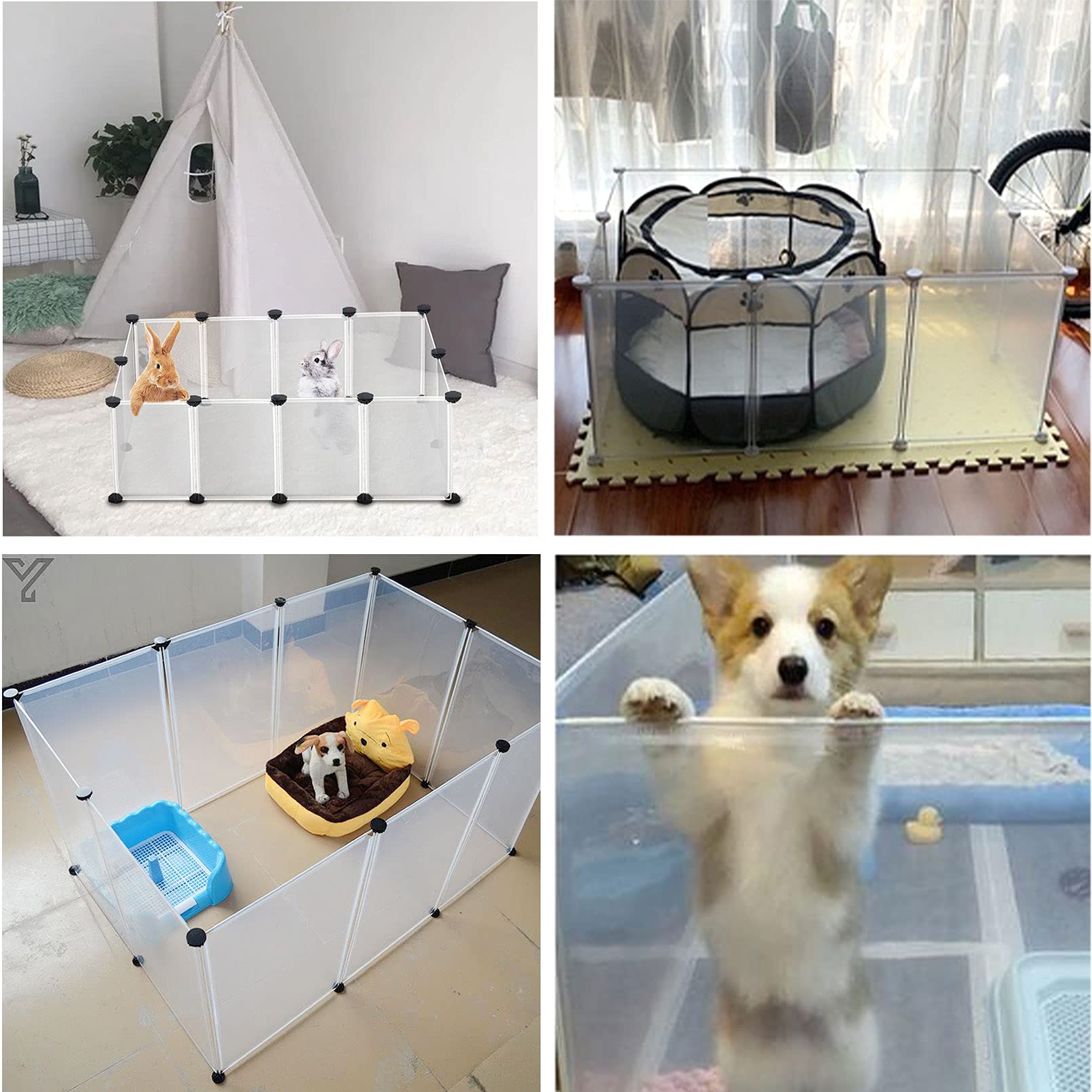 kathson Plastic Small Pet Playpen,Portable Bunny Pen,13.8" X 13.8" Rabbit Cage DIY Metal Enclosure Yard Outdoor & Indoor Fence for Cat Guinea Pig Hedgehogs Kitten Rat(12 Panels)