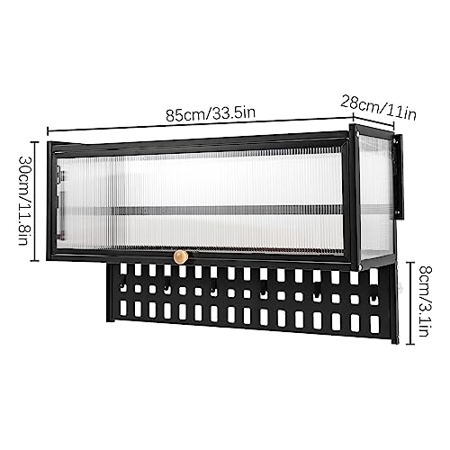Wall Cabinet Balcony Black Kitchen Wall Cabinet Living Room Bedroom Storage Cabinet Flip-Up Door Wall Cabinet Wall-Mounted Locker 85 * 28cm