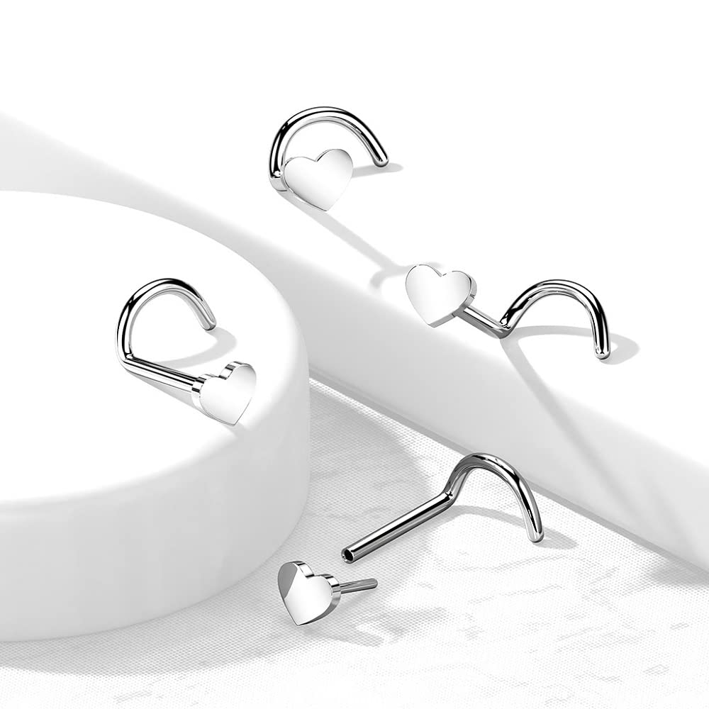 Pierced Owl 18-20GA G23 Implant Grade Titanium Heart Shape Top Threadless Push in Nose Screw (18GA (1mm))