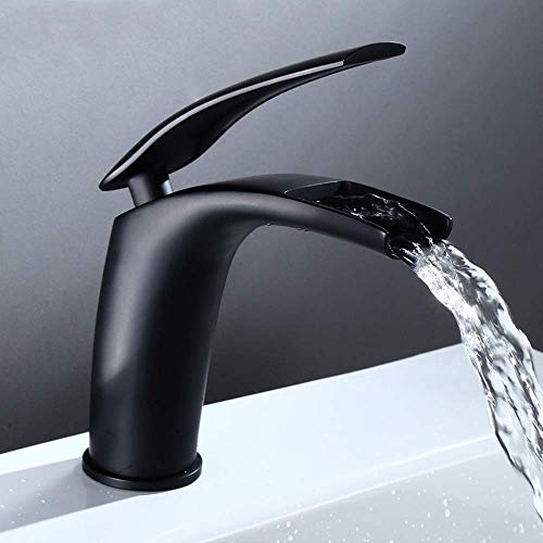 ShiSyan Y-LKUN Faucet Pretty Full Copper Waterfall Wash Basin Counter Basin Bathroom Cabinet Bathroom Faucet Single Hole Faucet Nordic Black Paint Durable