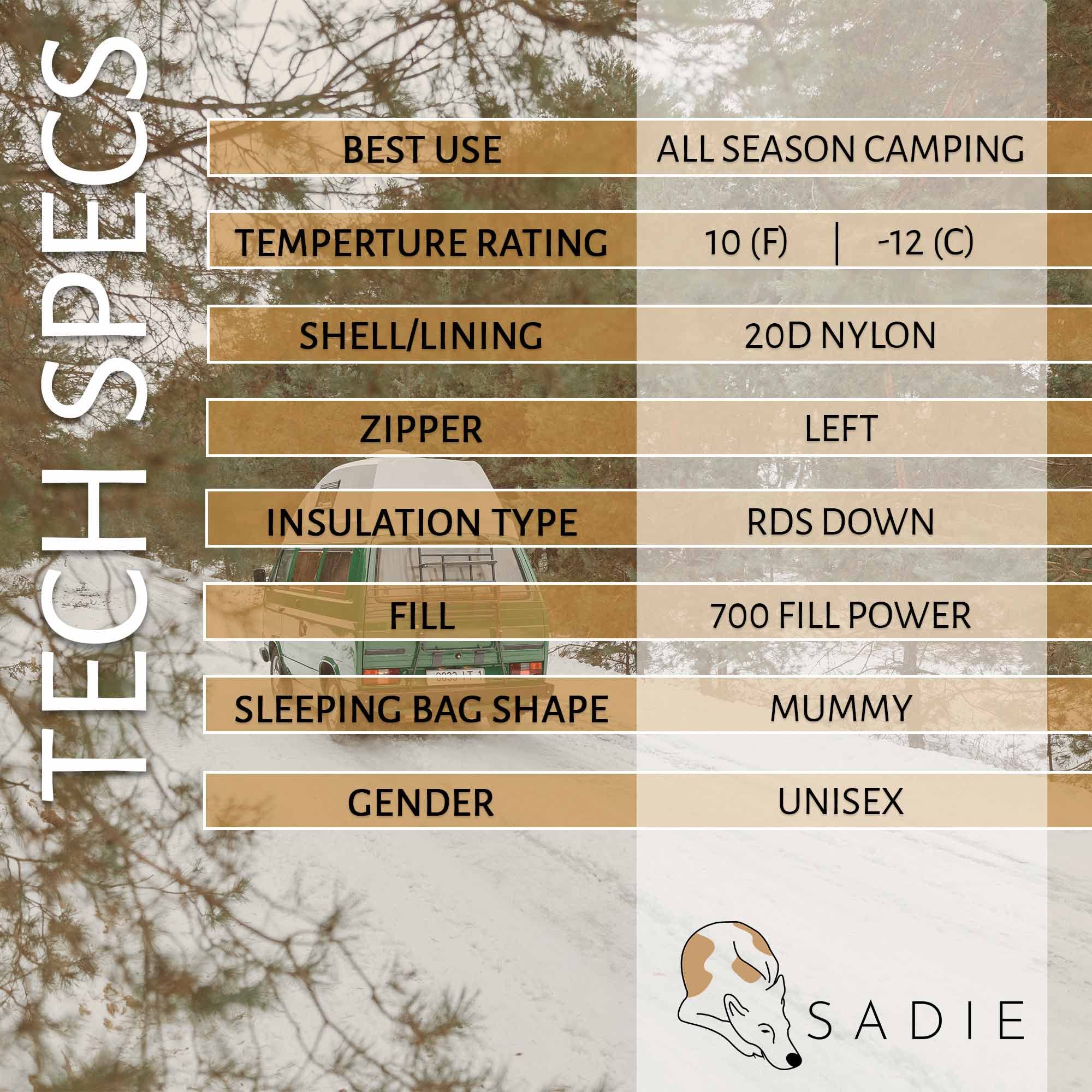 SADIE Sleeping Bag with Pillow Kit - Sleeping Bag for Adults - Camping Sleeping Bags - Hiking Sleeping Bag System - Mummy Sleep Bag - Indoors/Outdoors - w/ 1 Dry Bag & 3 Stuff Sacks Green 700 Fill