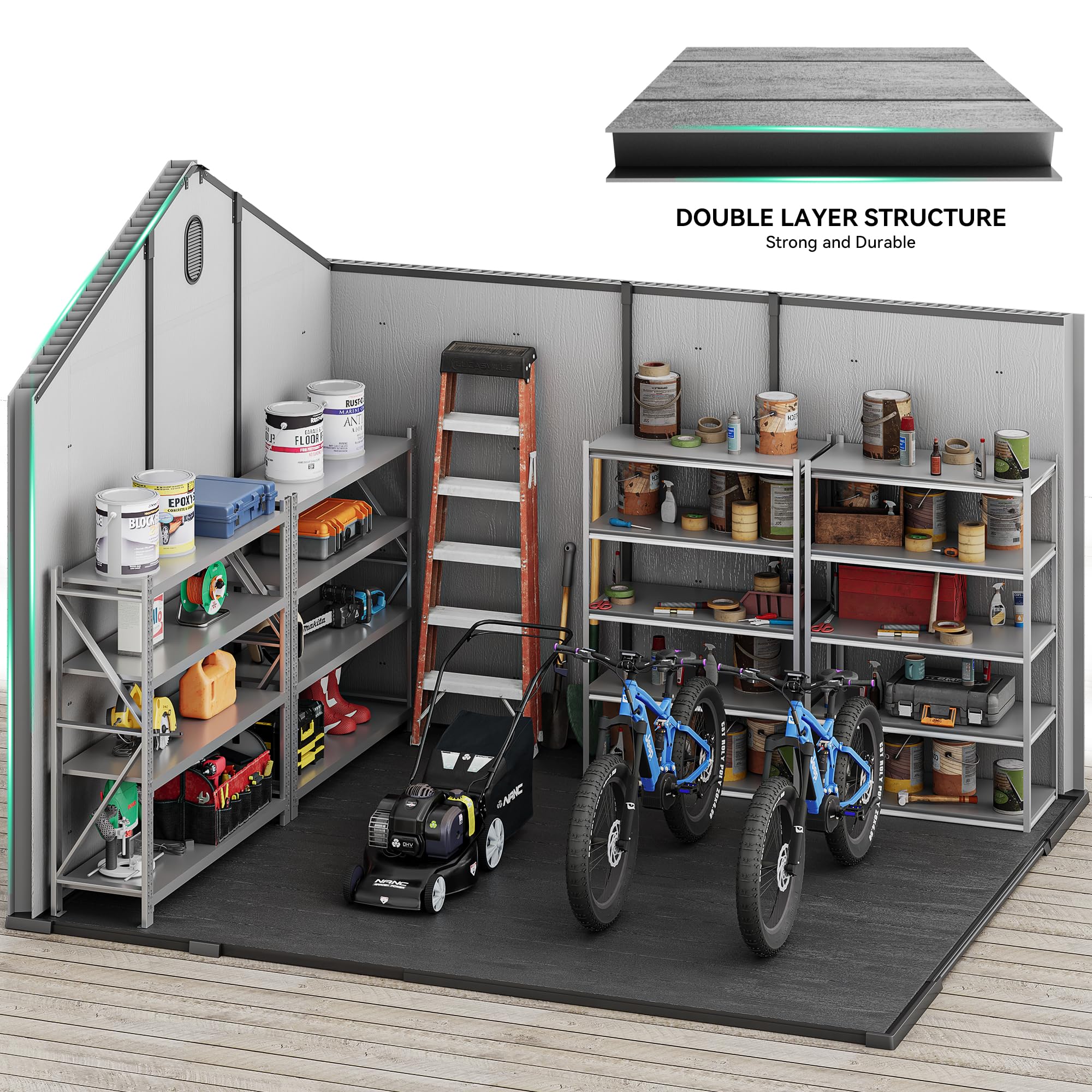 YITAHOME 8x10ft Resin Storage Structure, Outdoor 544 cuft Plastic Garden Storage Unit with Windows, Vents and Lockable Entrance, Waterproof Tool Organizer with Flooring for Lawn Equipment
