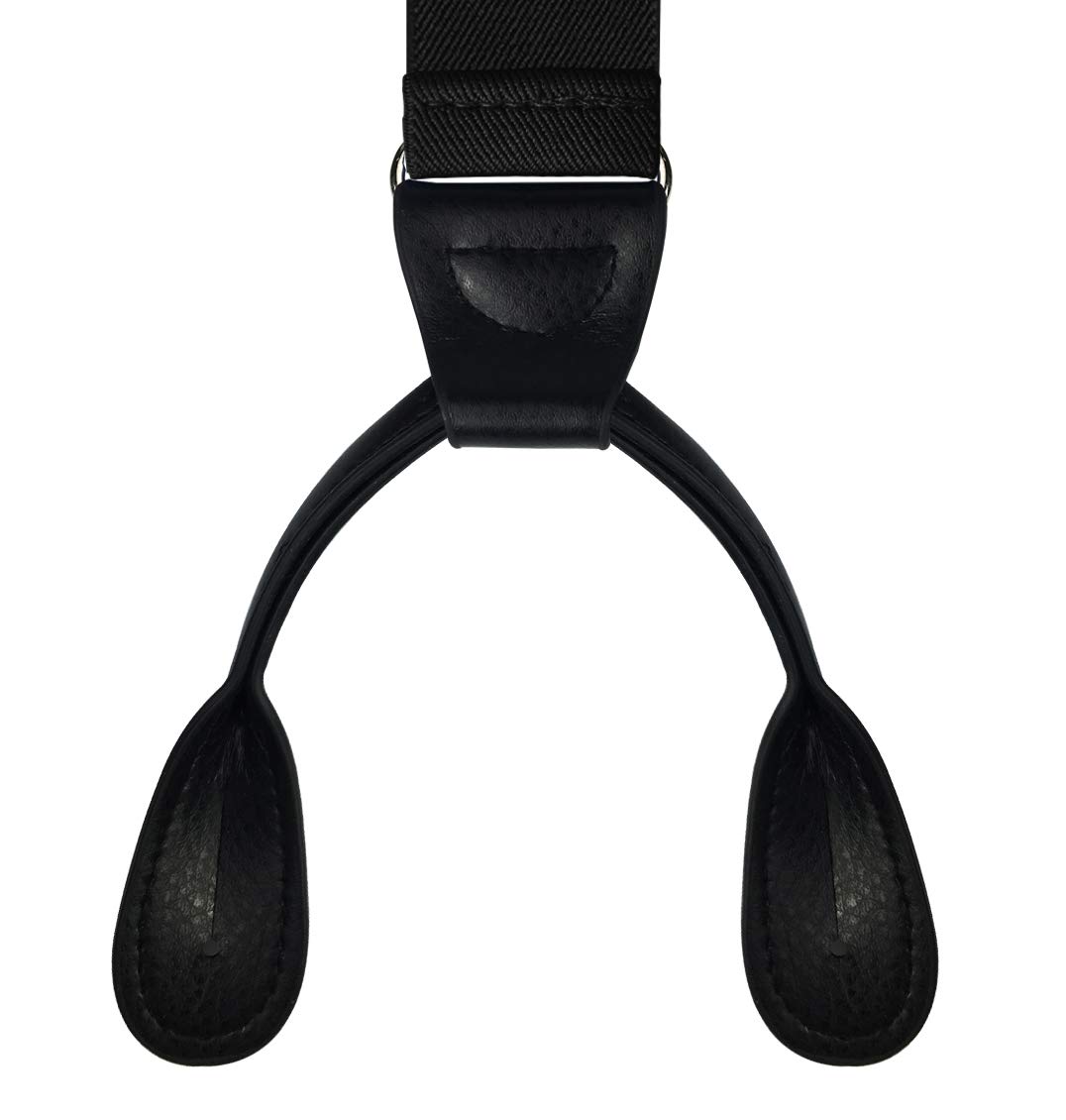 Moulen Men's Y-Back 1.4 Inches Wide Button End Elastic Adjustable Suspenders, Black
