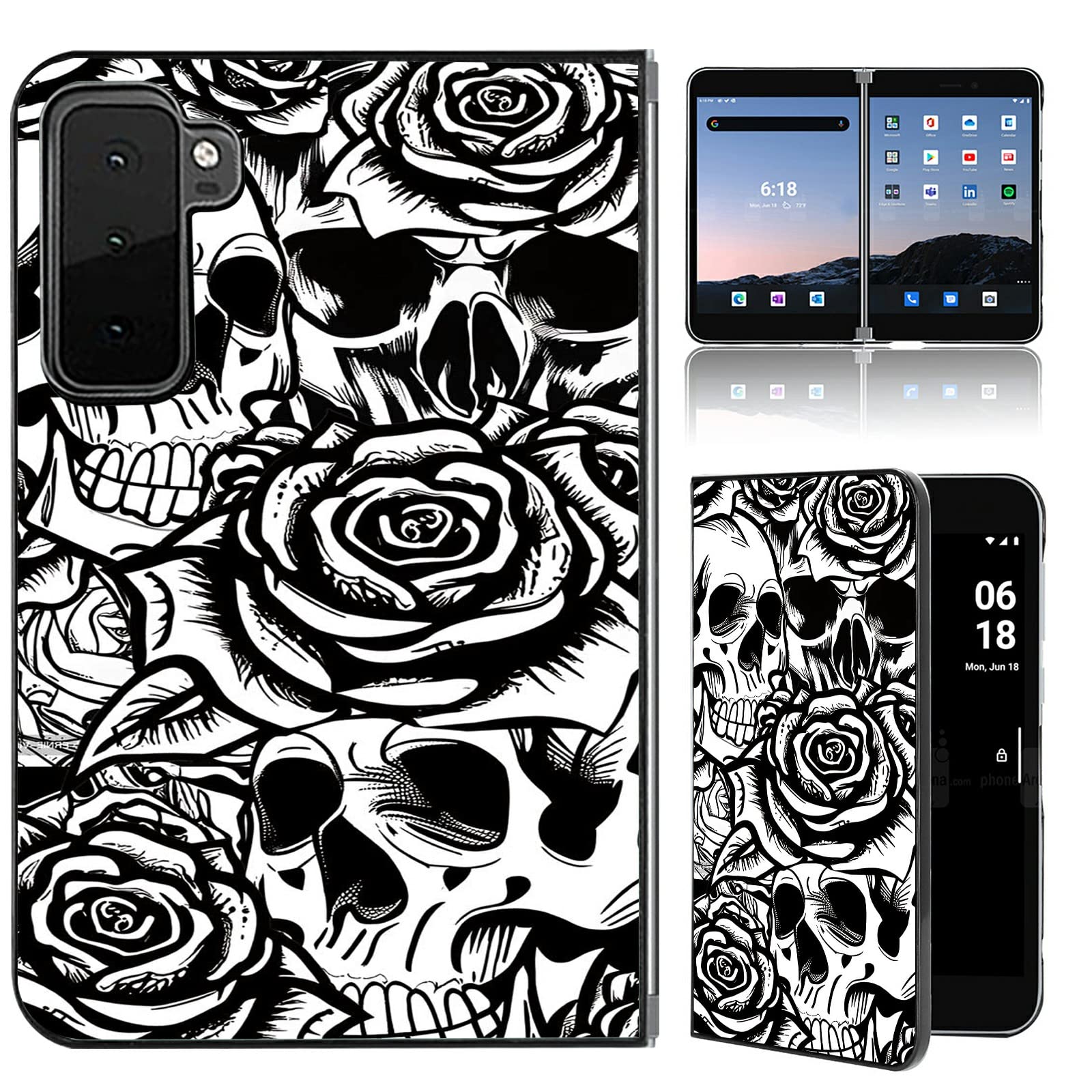 JYCUHTCL for Microsoft Surface Duo 2 Case 8.3"(NOT Fit Duo1), Skull Rose Black Design, Shockproof Slim Lightweight for Surface Duo 2 Phone Case Protective Cover