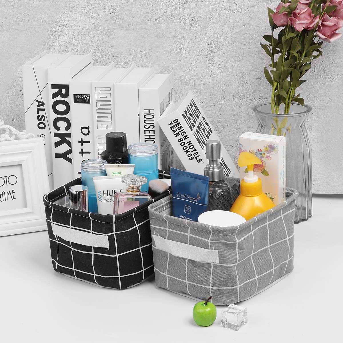 Leaf&cici-Mini Storage Box， Collapsible Canvas Storage Basket, Square Mini Basket, for Storing Cosmetics, Baby Toys, Keys, Books, Office Supplies, etc（6 Pack ）