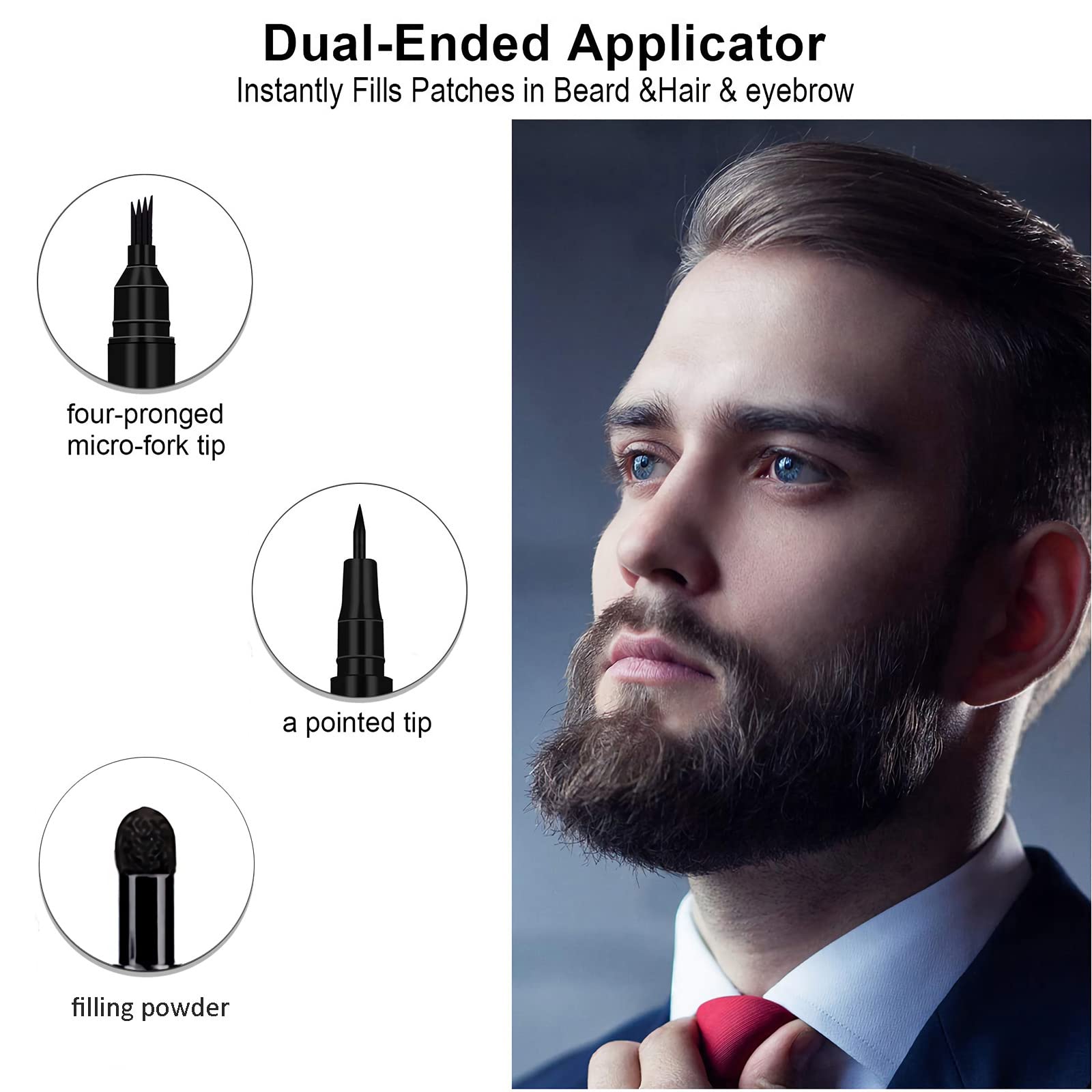 SUMEITANG Beard Pen Filler for Men, with 4 Tip Beard Filling Pen, Beard Dye and Brush for Man Creates Natural Looking Beard, Moustache and Eyebrows, Waterproof and Longlasting Beard Pencil Kit-Black