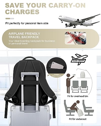 livbote Light Flight Travel Laptop Backpack Women, Mochilas para Mujer, Nurse Quilted Backpack, Water-repellent Small Backpack with USB Charging Port, Black