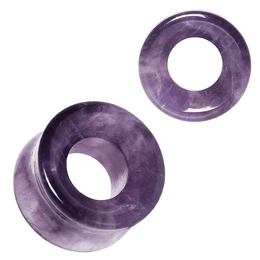 Pierced Owl Natural Purple Amethyst Stone Double Flared Tunnel Plugs, Sold as a Pair (10mm (00GA))