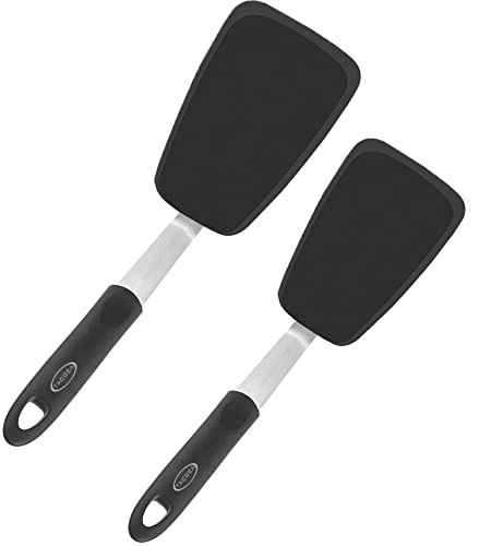 TACGEA Silicone Spatula Turner 2 Pack for Nonstick Cookware 600°F Heat Resistant, Kitchen Cooking Utensils for baking, flipping eggs, Burgers, Pancake