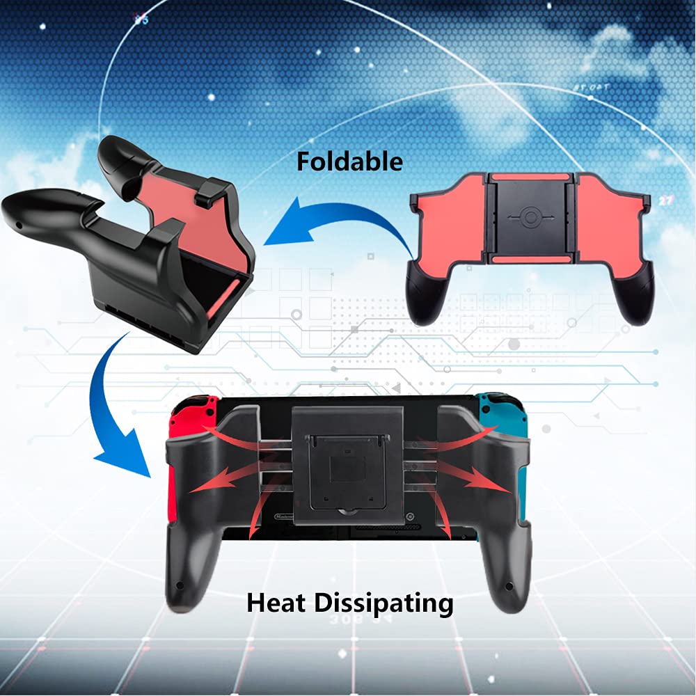New Scale Switch Grip Compatible with Nintendo Switch,Handheld Grips Case Fits Nintendo Switch Joy Con with 2 Game Card Storage Slots and Heat Dissipation Function 4 FREE Thumbsticks