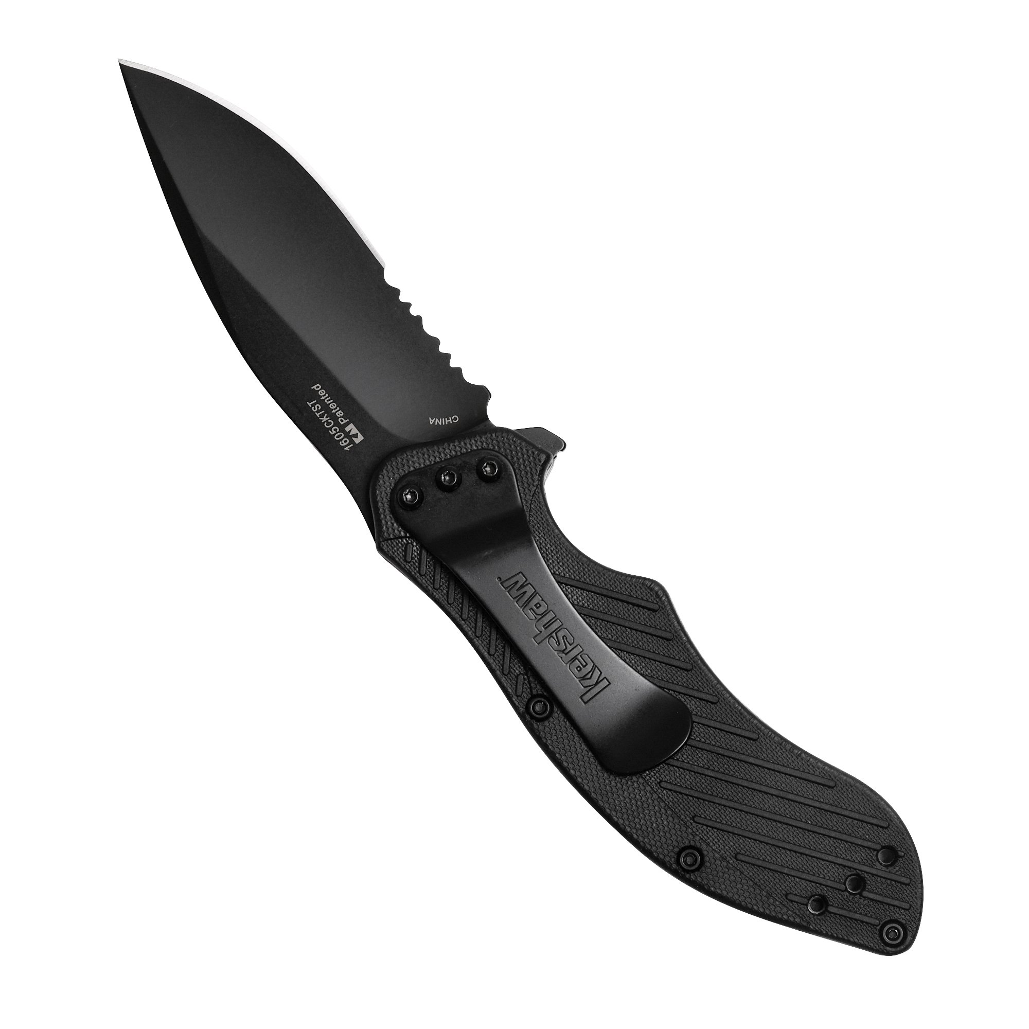 Kershaw Dividend Composite Folding Pocket Knife, Olive, 3''Blade & Clash Pocket Knife, Black Serrated (1605CKTST); 3.1” Stainless Steel Blade with Black-Oxide Coating; Glass-Filled Nylon Handle; 4.3oz