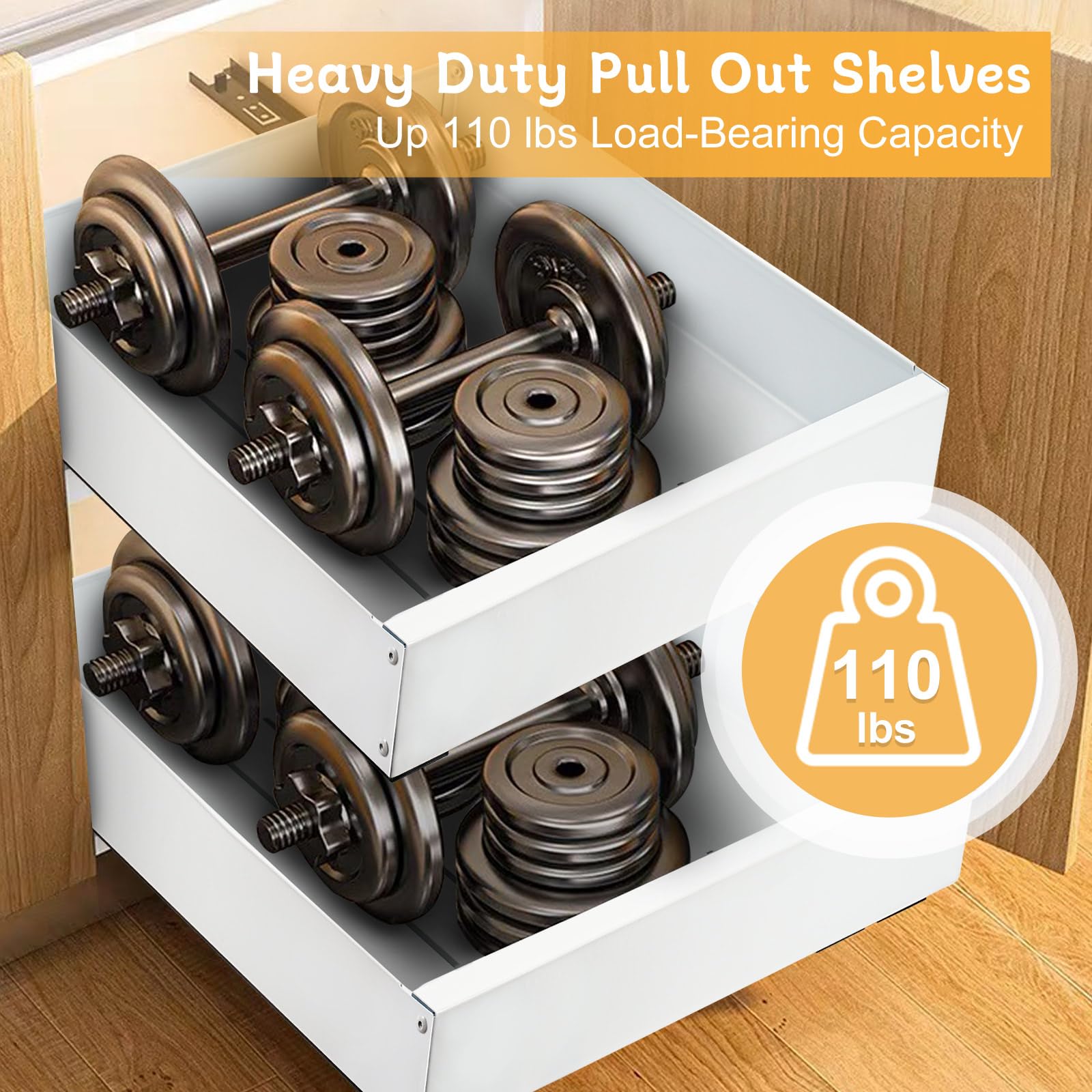 LINGSFIRE Pull Out Cabinet Organizer Heavy Duty Cabinet Pull Out Shelves Kitchen Cabinet Drawers Slide Out Pantry Shelves Multi-Purpose Pull-Out Home Organizers For Kitchen Bathroom (1 Pack)