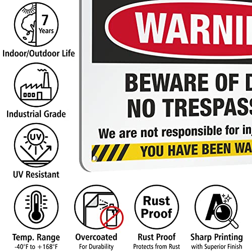 SmartSign 7 x 10 inch “Warning - Beware Of Dogs, No Trespassing, Not Responsible For Injury Or Death” Metal Sign, 40 mil Laminated Rustproof Aluminum, Multicolor