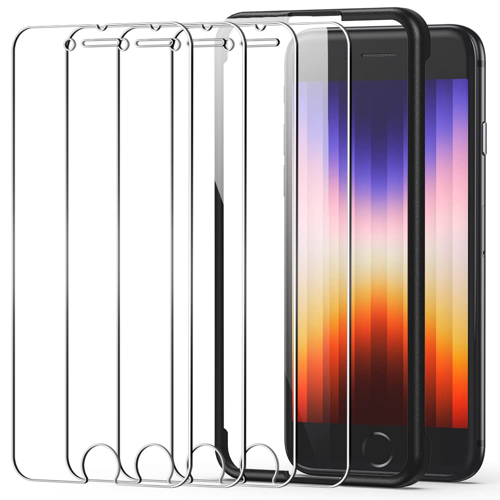 LK 4 Pack Screen Protector Compatible With iPhone SE 3 5G (2022) / iPhone SE 2020 / iPhone SE2, 9H HD Clear Tempered Glass screen protector for iPhone 8/7, Case Friendly, Anti-Scrach, 9H Hardness