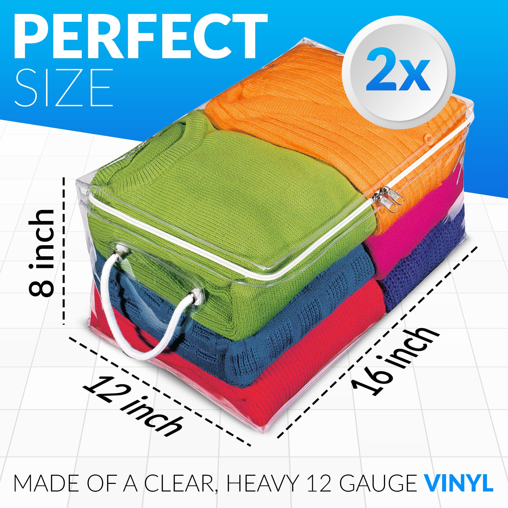 Violet Linen Clear Organization Vinyl Storage, 100% Vinyl, Heavy Duty, Dust-proof, Clear , 12" x 16" x 8" Sweater Chest, Space Saver Storage Bags, Set of 2 Medium Chests