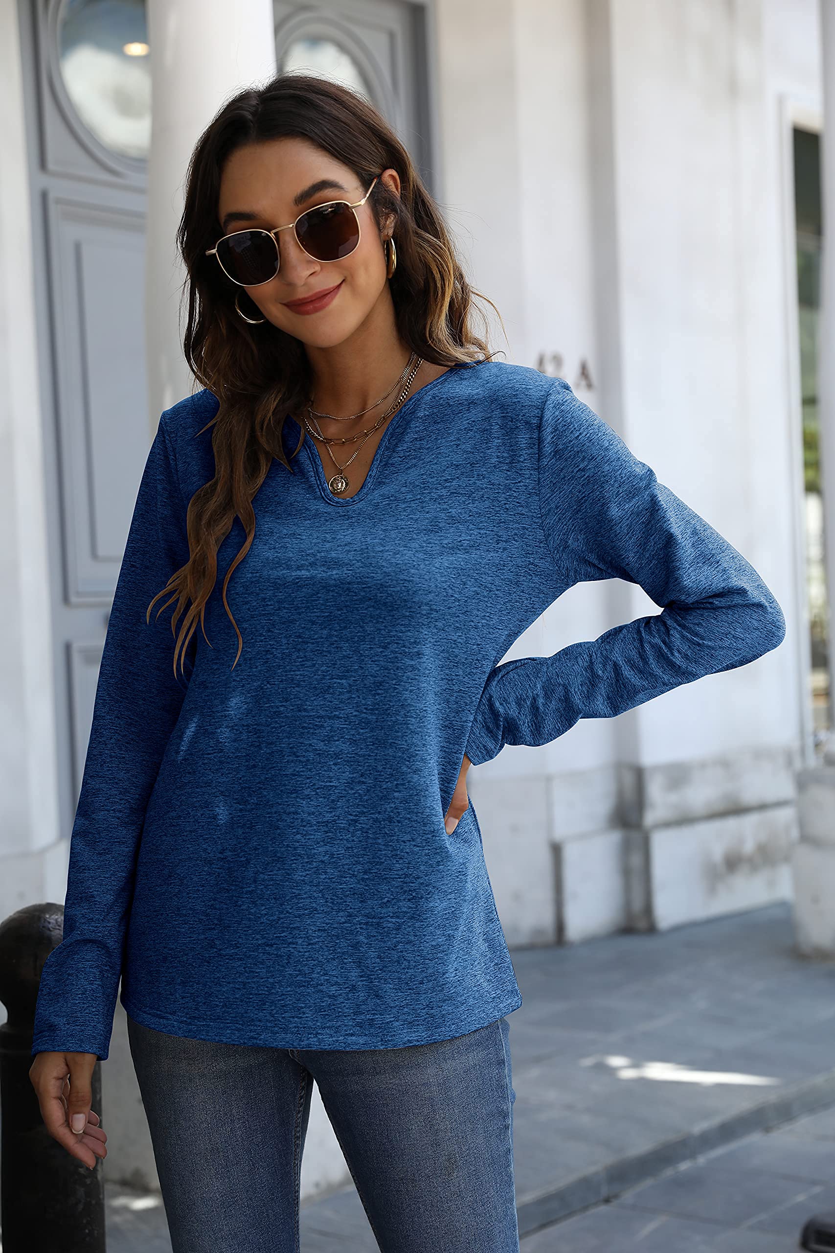 Long Sleeve Top for Women Casual Loose Sweatshirt Shirts Cute Fall Pullover Tops Royal Blue
