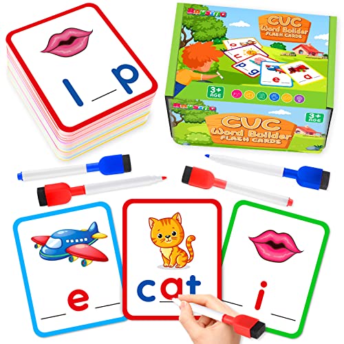 Short Vowel Spelling Flashcards, CVC Sight Words Handwriting Cards, Learn to Write Phonics Flash Cards, CVC Words for Kindergarten Learning Activities, Educational Toy Gift for Kids 3 4 5 Years Old