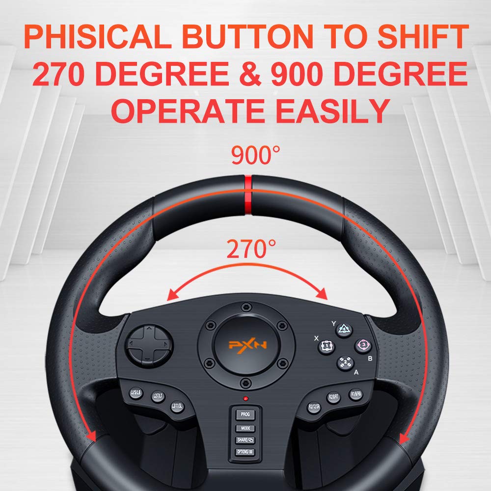 PXN PC Racing Wheel, V900 Universal Usb Car Sim 270/900 Degree Race Steering Wheel with Pedals for Xbox One, Xbox Series X/S, PS3, PS4, Switch, Android TV (Used - Like New)