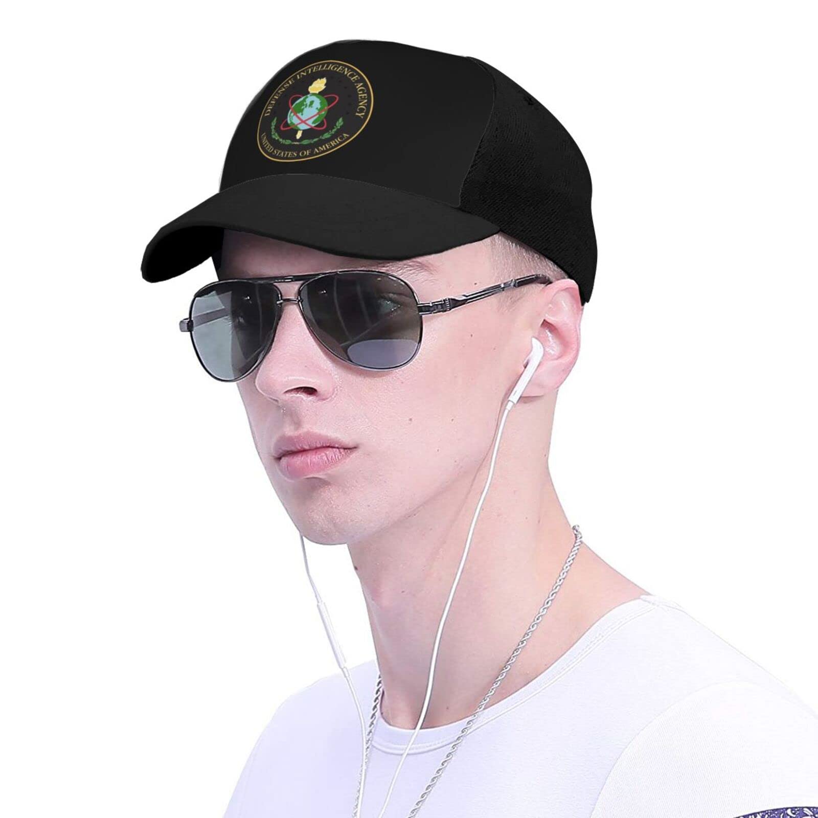 POOEDSO Defense Intelligence Agency Black Baseball Cap for Men Women Adjustable Splicing Duck Tongue Hat Outdoor Dad Caps