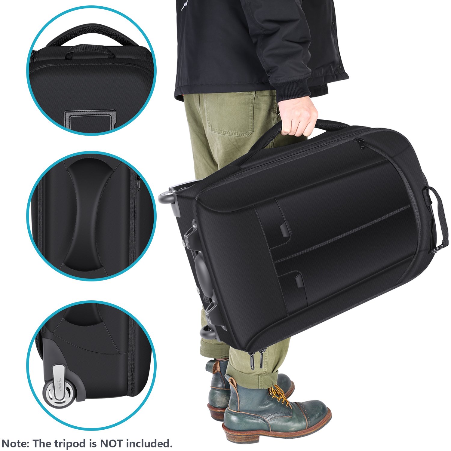 Neewer 2-in-1 Convertible Wheeled Camera Backpack Luggage Trolley Case with Double Bar, Anti-Shock Detachable Padded Compartment for SLR/DSLR Cameras, Tripod, Lens and Other Accessories (Black/Green)