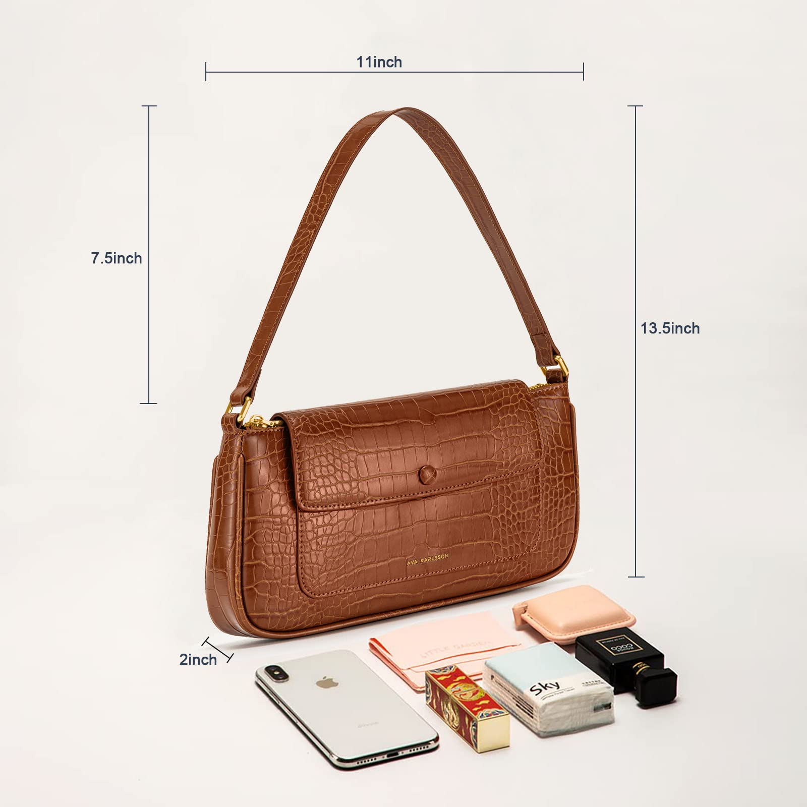 Shoulder Bag, Mini Handbags Purses, Brown Shoulder Bag for Women, PU Leather Crocodile Pattern Handbags
