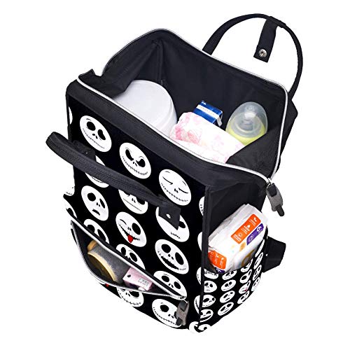LORVIES Halloween Faces Nightmare Before Christmas Pattern Diaper Bag Backpack, Large Capacity Muti-Function Travel Backpack