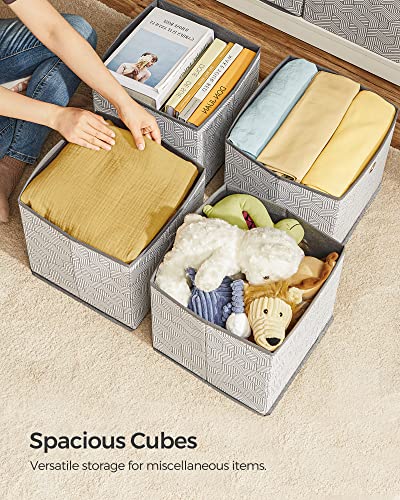 SONGMICS Storage Cubes, Set of 6 Non-Woven Fabric Storage Bins, Cube Drawers for Shelves and Closet Storage, Foldable, for Clothes Toys, Gray with Zigzag Pattern UROB016G01