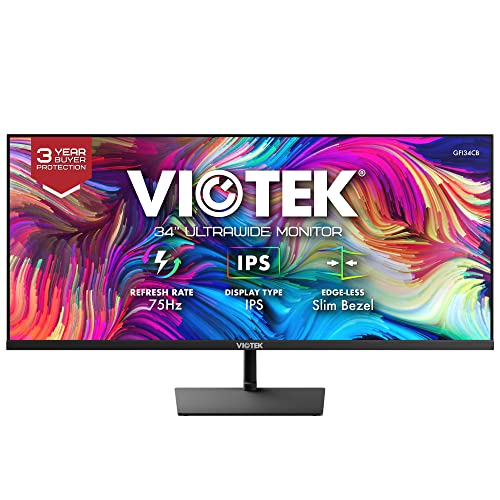 Viotek GFI34CB 34-Inch IPS Ultrawide Full HD Monitor | 21:9 2560 x 1080p | 75Hz 7ms (OD) | FreeSync & G-Sync-Compatible | 2X HDMI 2.0, DP | Zero Dead Pixel Warranty