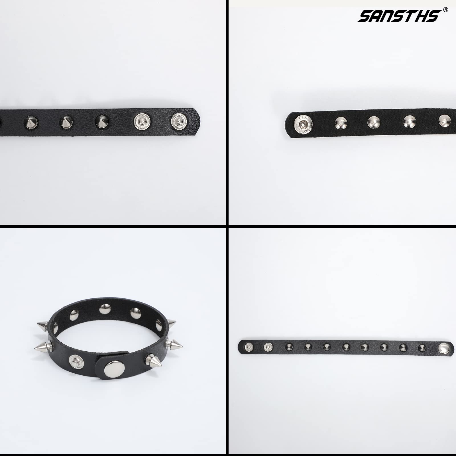 SANSTHS Bullet Rivet Belts Women Men Black Studded Gothic Belt Punk Style with Metel Buckle for Jeans Hip Hop(Black+Black,S)