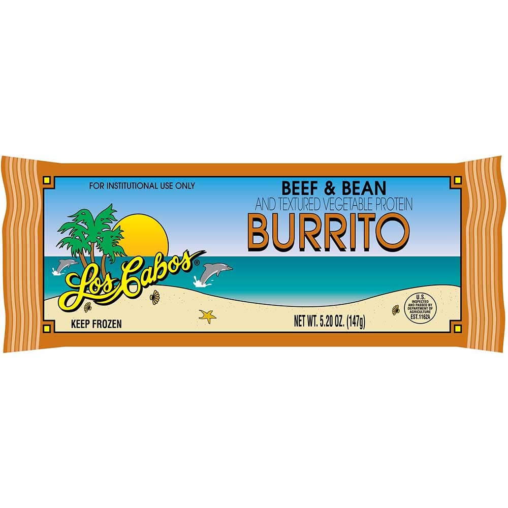 Los Cabos Individually Wrapped Beef and Bean Burrito, 5.2 Ounce -- 96 per case.