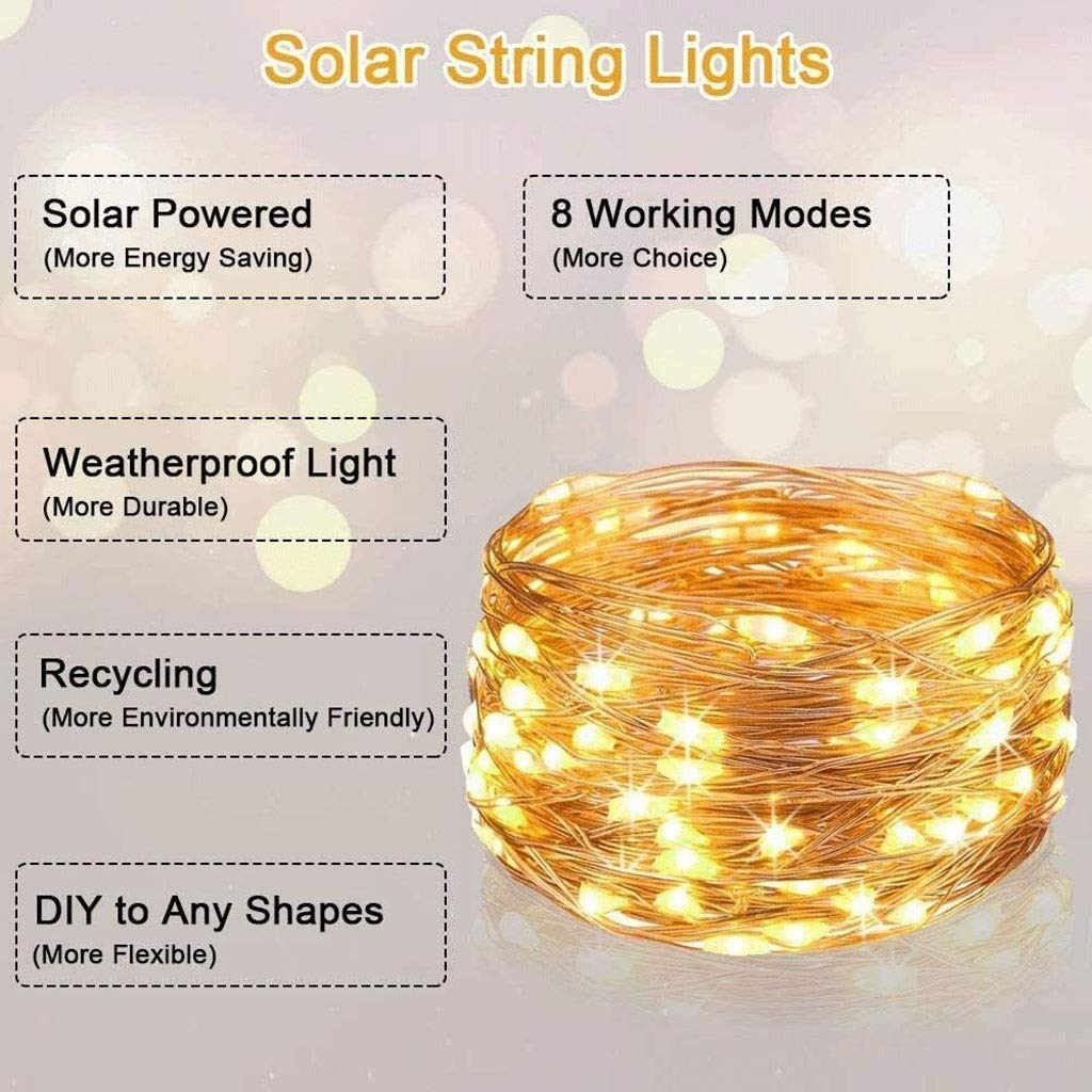 LIUPENGWEI Solar Lights Outdoor,8 Modes Solar Garden Lights, 5m/10m/20m Copper Wire Solar String Lights, Waterproof For Christmas, Halloween, Tree, Garden, Home, Wedding, Pathway, Party Fairy Lights g
