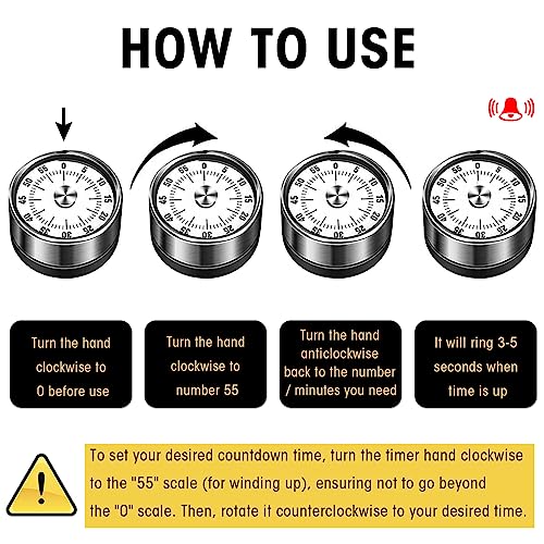 PMYEK Visual Timer-60-Minutes Mechanical Timer for Kitchen and Kids, Classroom Timer, Time Management Tool with Loud Alarm Sound & Stainless Steel for Teaching, Study, Exercise, Baking, Cooking, Frame