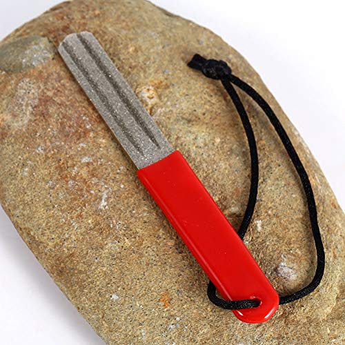Raguso Fish Knife Grinding Tool, Hook File Fishing Hook Sharpener Fishing Accessory Durable with Plastic Handle for Side Sharpening for Anglers for Outdoor Fishing(red, Double Groove)