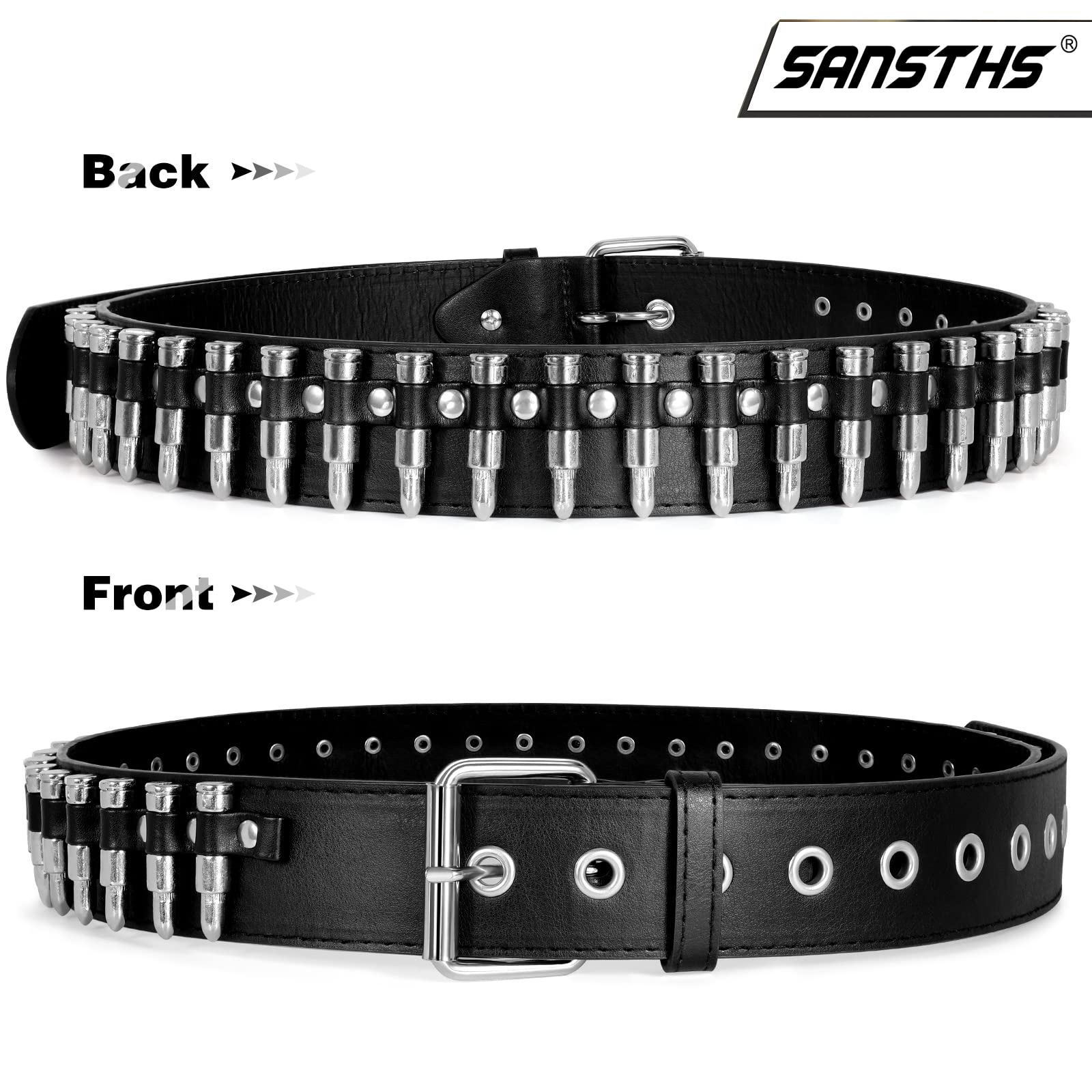 SANSTHS Rivet Belts for Women Men Black Studded Gothic Belt Punk Belt with Metel Buckle for Jeans Hip Hop, Black S