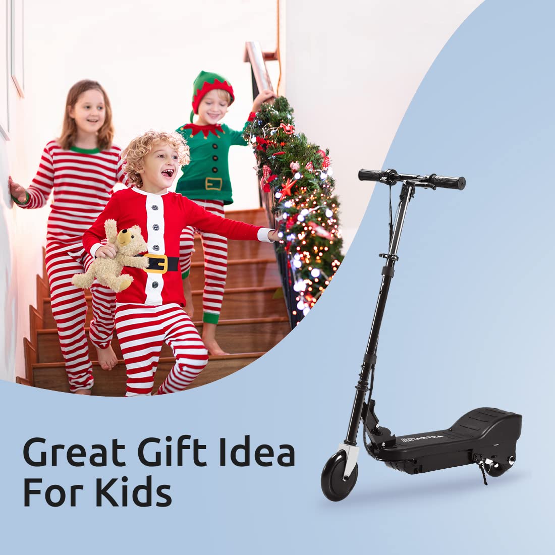 MAXTRA Folding Electric Scooter, Adjustable Handlebar Height for Kids Ages 6-12, up to 10mph & 60 Long Battery Life