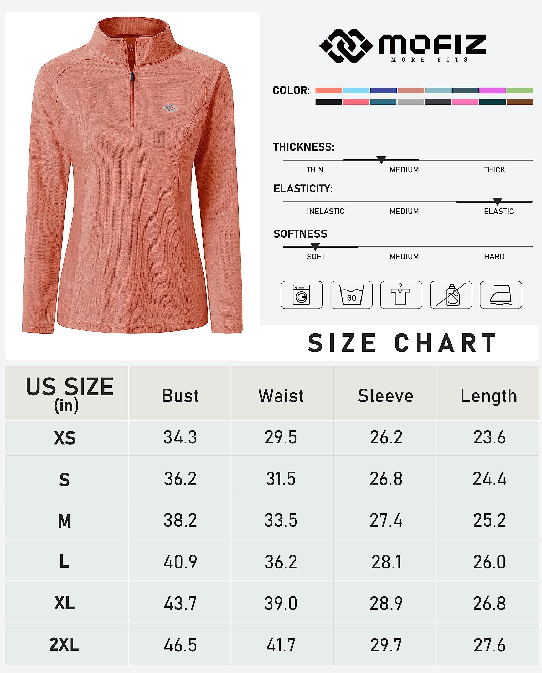 MoFiz Women's Golf Shirt Long Sleeve Athletic Quarter Zip Pullover Hiking Outdoor Running Workout Tops Rose Red XL