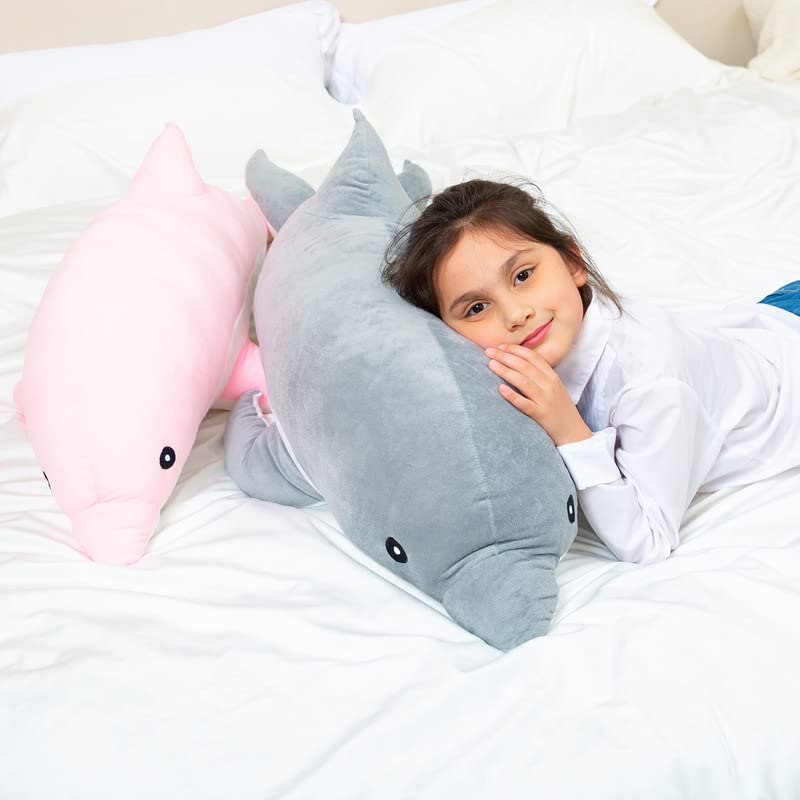 Kekeso Dolphin Stuffed Animals Plush Toy, giant dolphin Plush Pillow Soft Whale Hugging Pillow Whale Sleeping Pillow for Children Girls (Gray, 39.37inch)