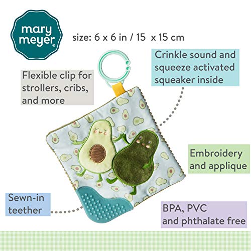 Mary Meyer Crinkle Teether Toy with Baby Paper and Squeaker, 6 x 6-Inches, Yummy Avocado (44141)