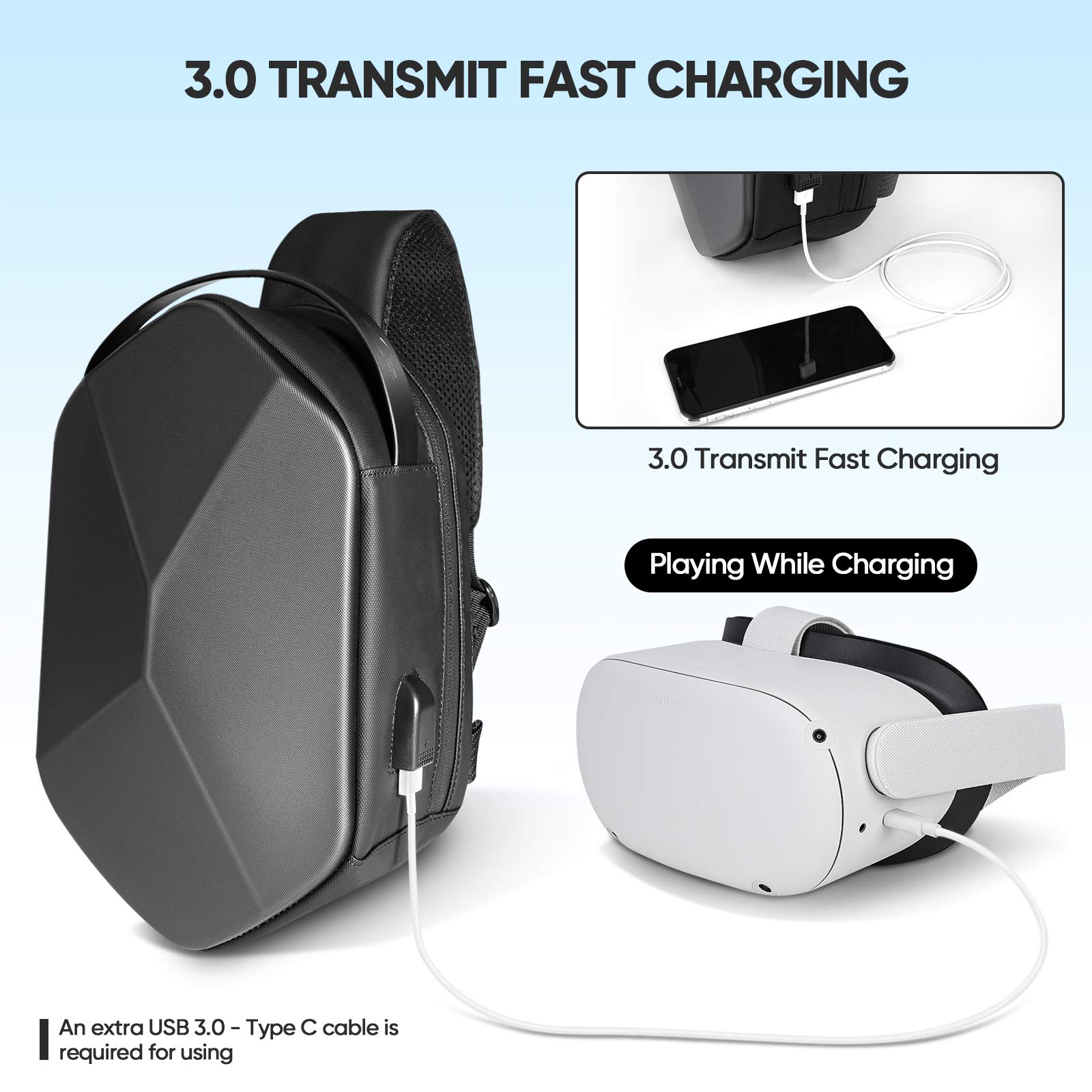 SARLAR Design Fashion Hard Travel Case for Oculus Quest 2 Headset and Touch Controller Accessories, Crossbody Shoulder Chest Backpack with Lens Protector Cover