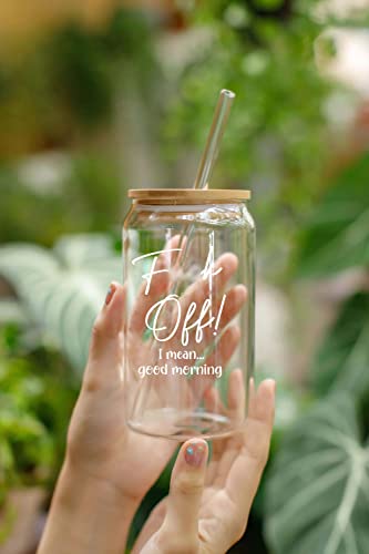NewEleven Glass Cups With Bamboo Lids and Straws For Coffee, Boha Tea, Smoothie, Cocktail - Iced Coffee Cup, Smoothie Cup, Reusable Boba Cup - 16 Oz Coffee Glassā¦