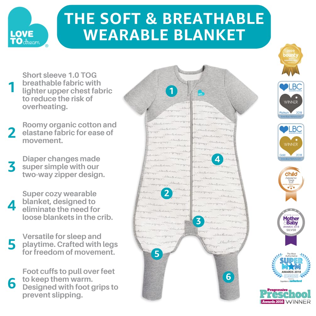 Love to Dream Organic Baby Sleep Suit (12-24 Mo), Super Soft Temp Regulating Sleeping Sack, 1TOG All Seasons Wearable Blanket, Clouds